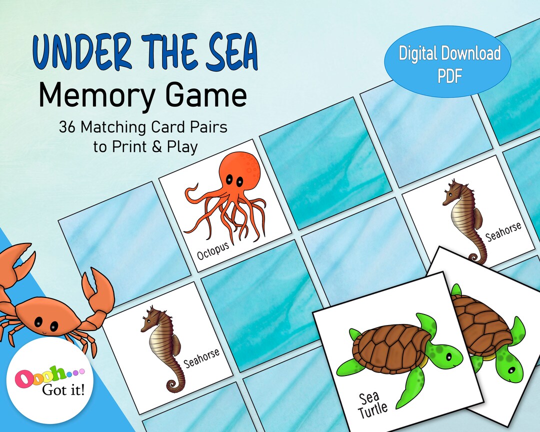 Under the Sea Memory Card Game a Printable Ocean Kids Game a - Etsy