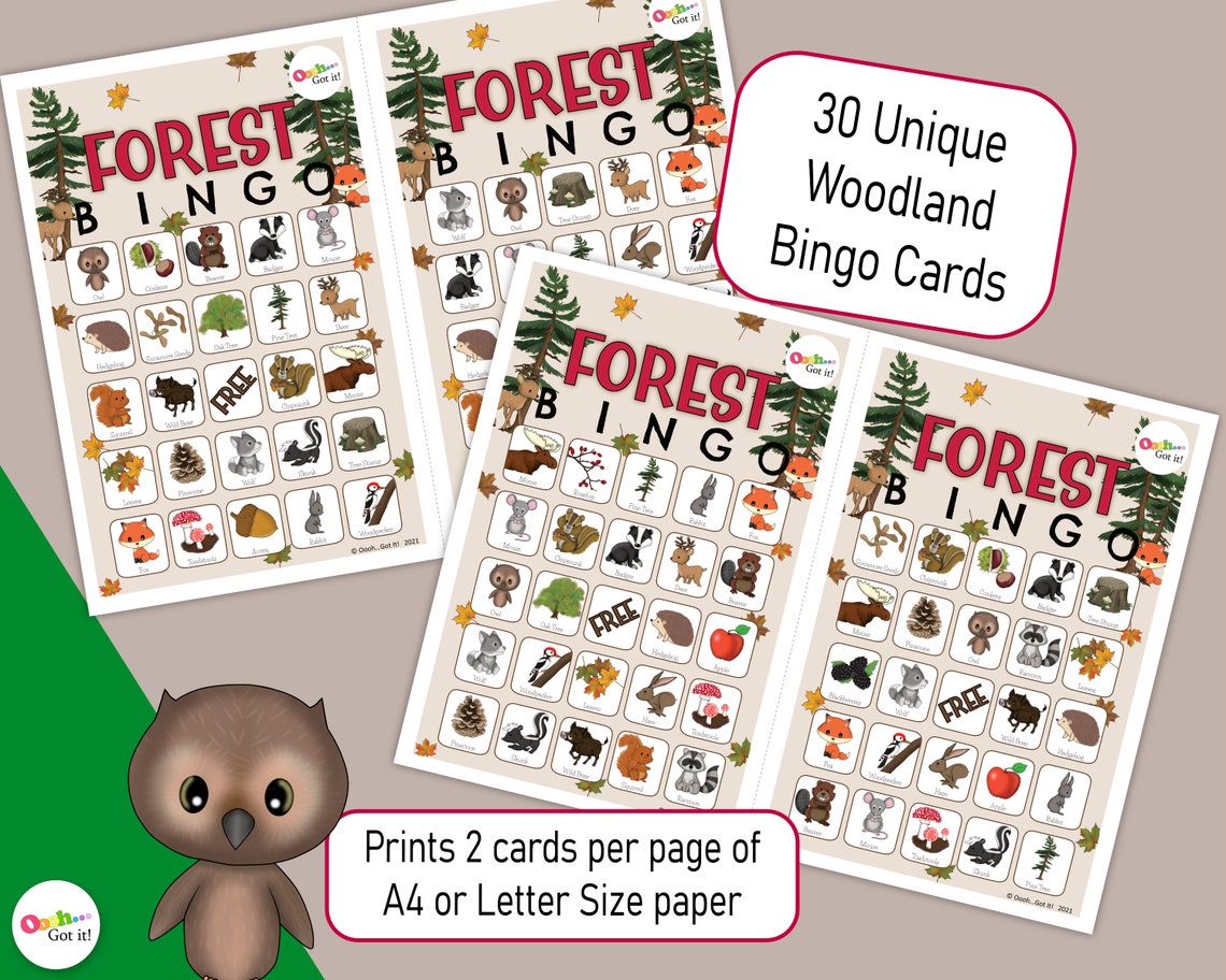 Woodland Animal Bingo Cards, a Printable Autumn Forest Game, for a ...