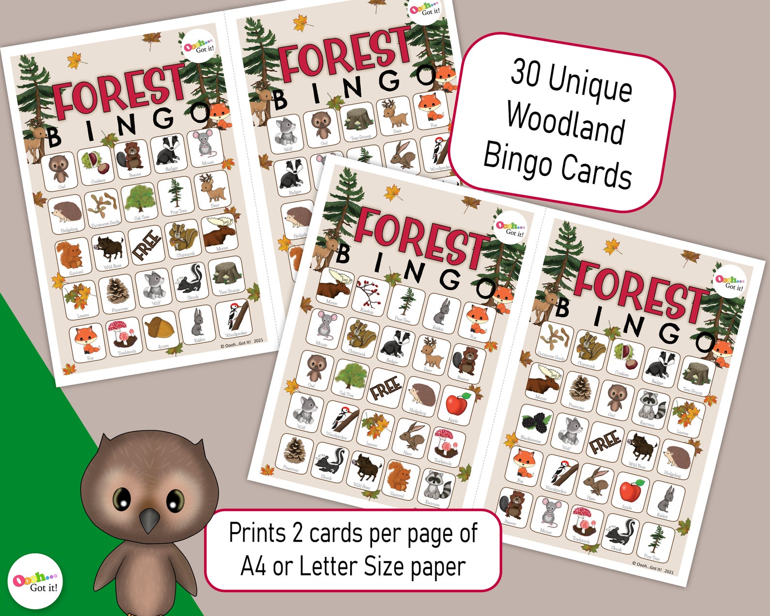 Woodland Animal Bingo Cards, a Printable Autumn Forest Game, for a ...