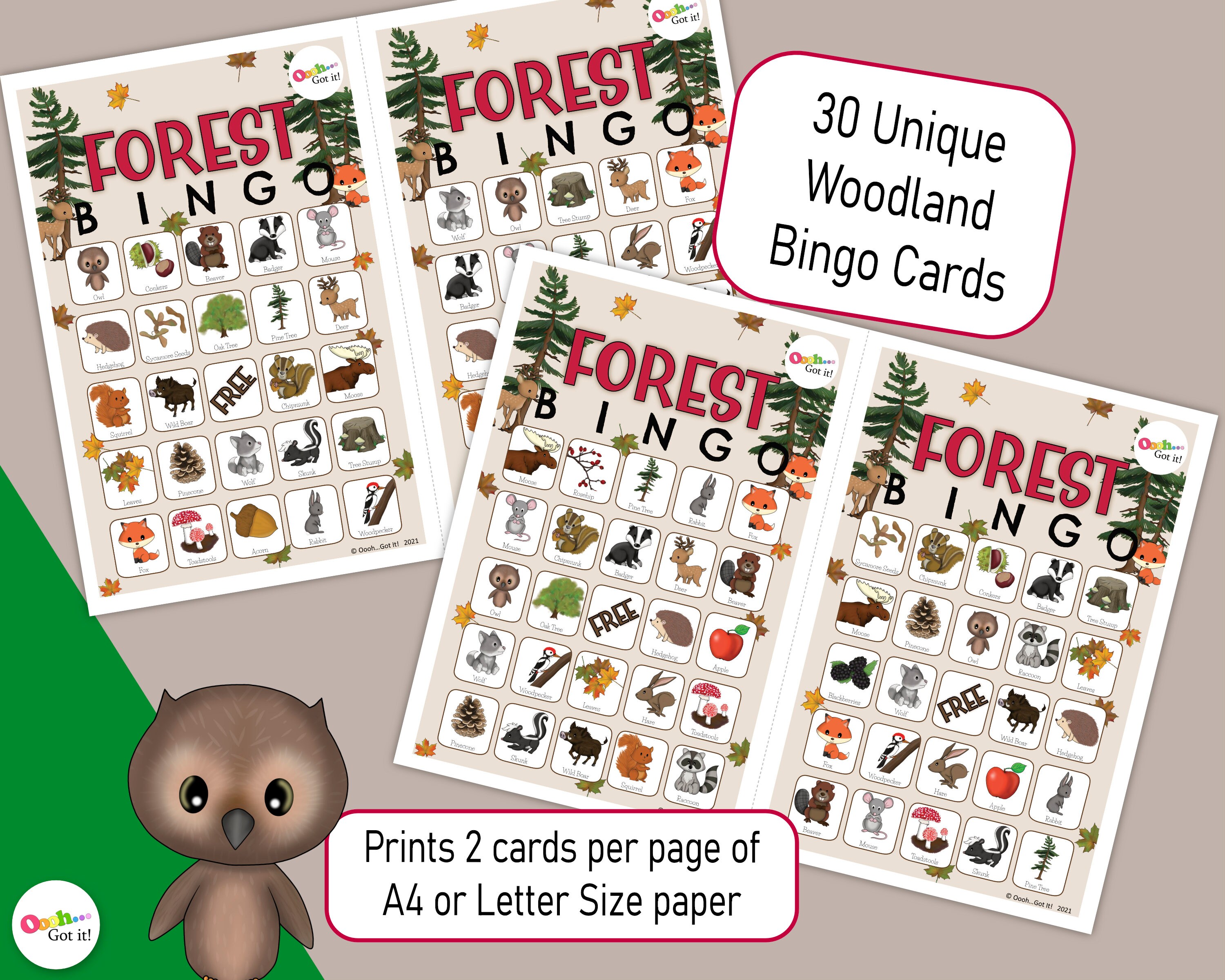 Woodland Animal Bingo Cards, a Printable Autumn Forest Game, for a ...