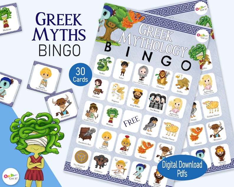 Greek Mythology Bingo, a Fun Printable Ancient Greece Game, for a ...