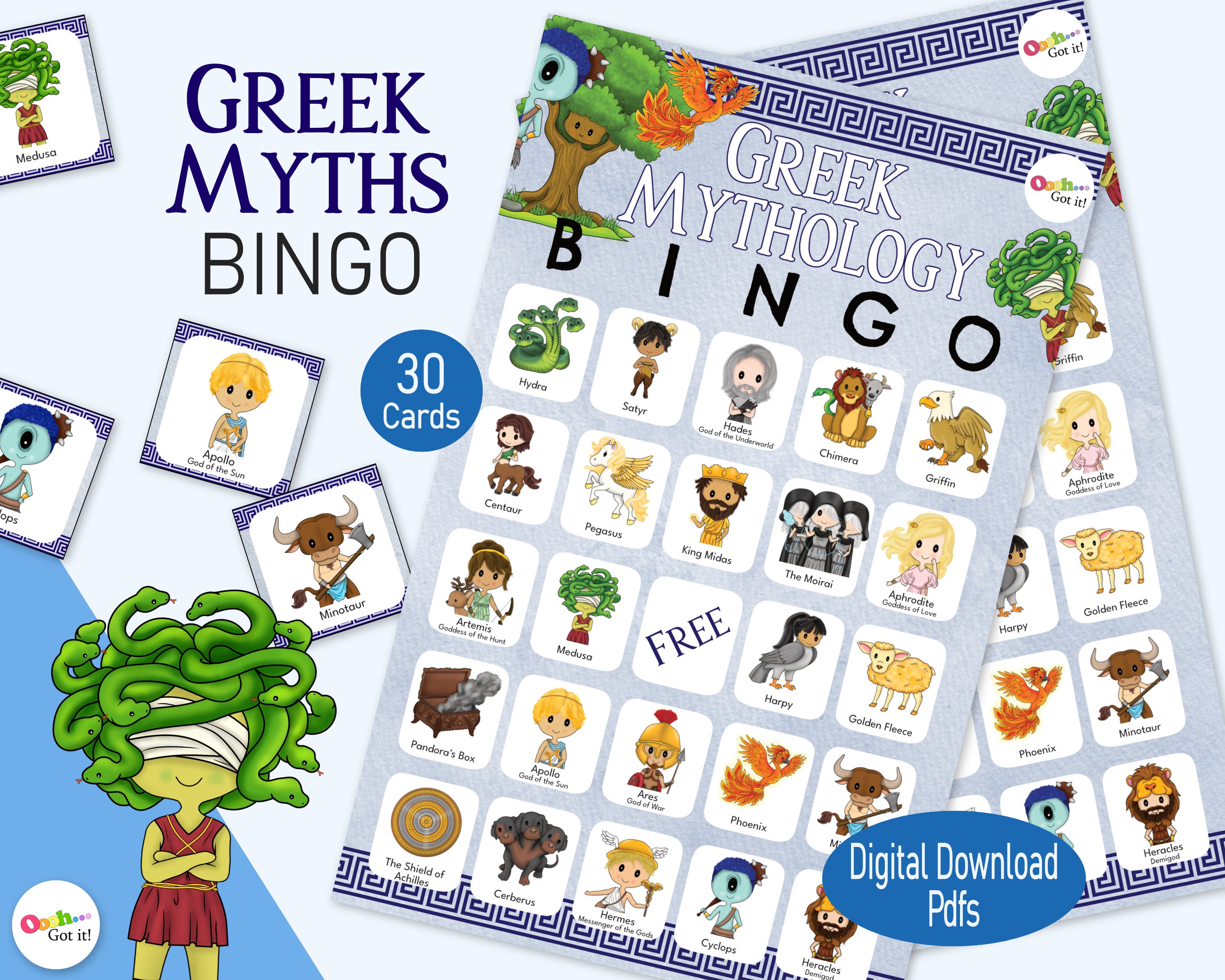 Greek Mythology Bingo, a Fun Printable Ancient Greece Game, for a ...