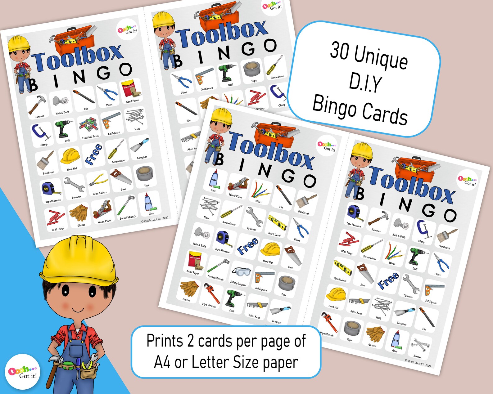 Toolbox Bingo, a Printable Construction Party Game, 30 Bingo Cards for ...