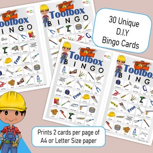 Toolbox Bingo, a Printable Construction Party Game, 30 Bingo Cards for ...