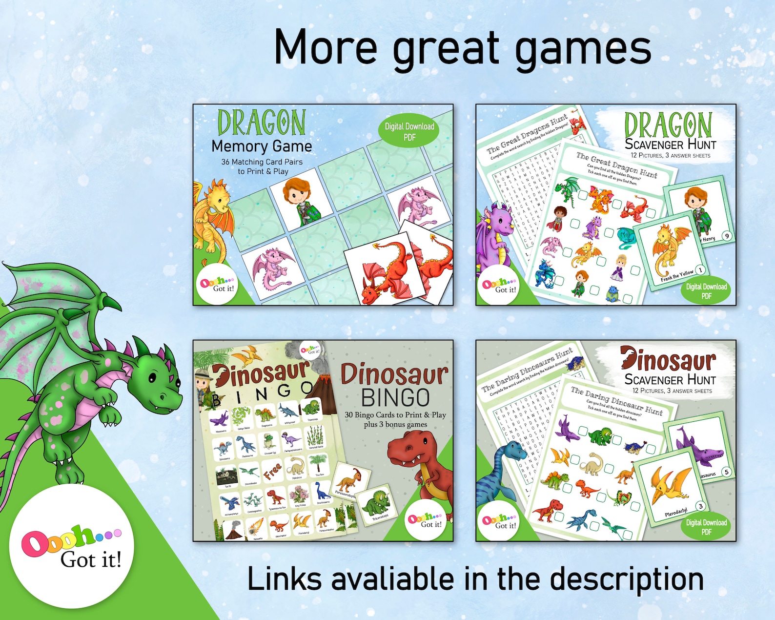 Dragons Bingo 30 Printable Bingo Cards a Fantasy Dragon & - Etsy