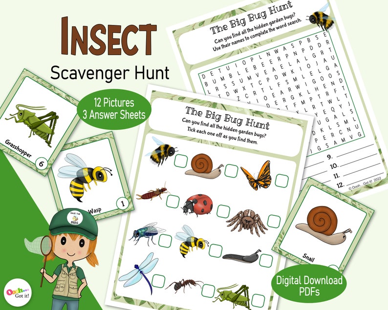 Bug Scavenger Hunt, a Printable Creepy Crawler Picture Matching Game ...