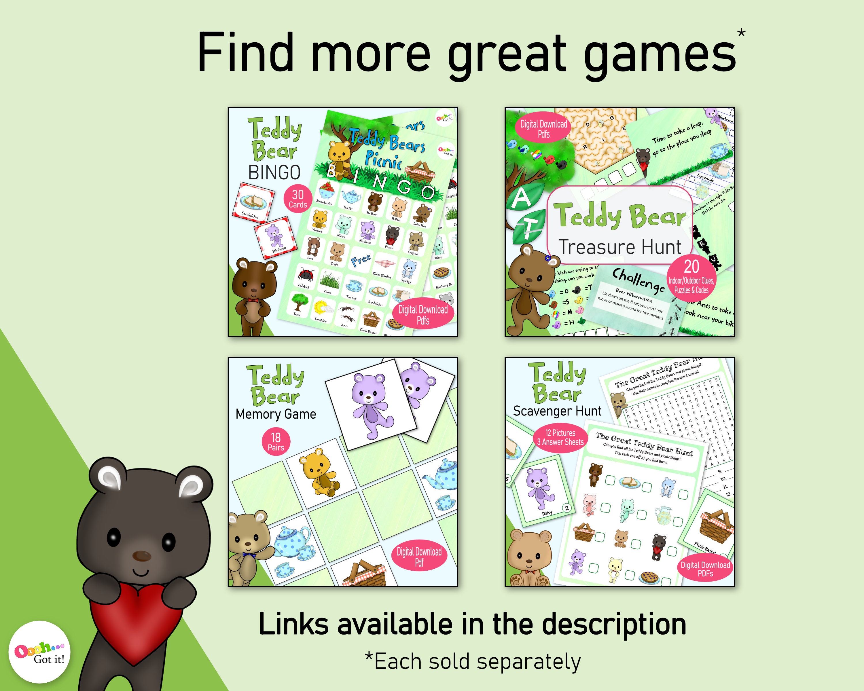 Teddy Bears Picnic Scavenger Hunt, a Printable Picture Matching Family ...