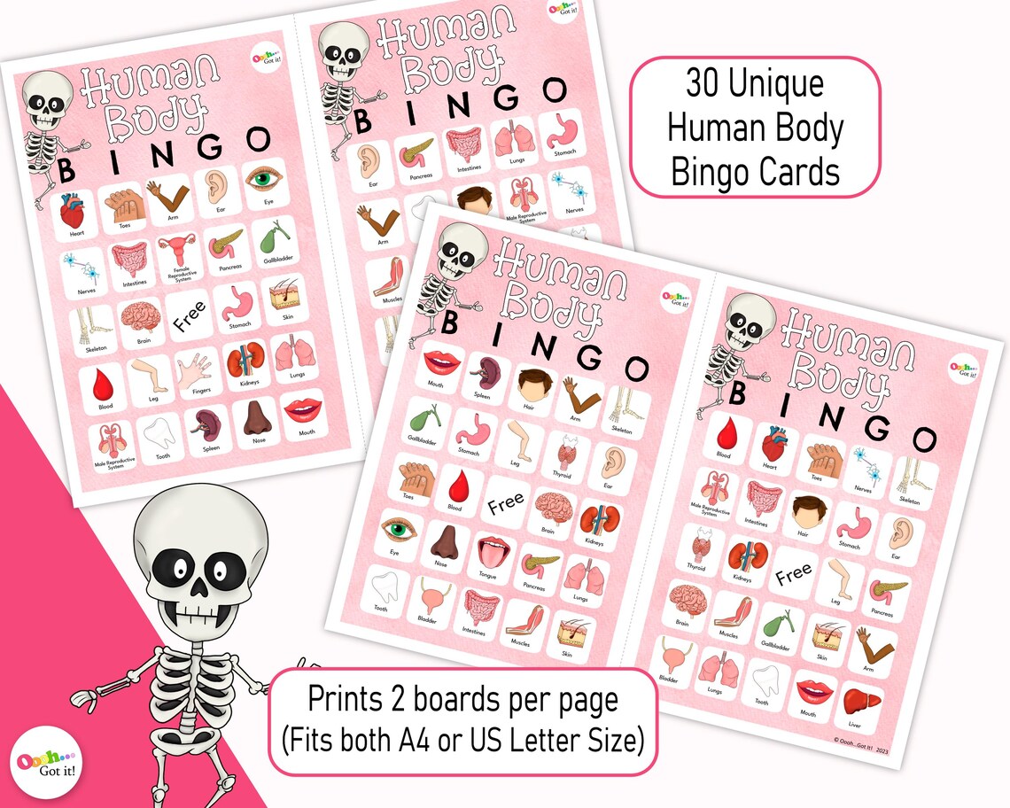 Human Body Parts Bingo, a Printable Anatomy Game for a Fun Biology ...