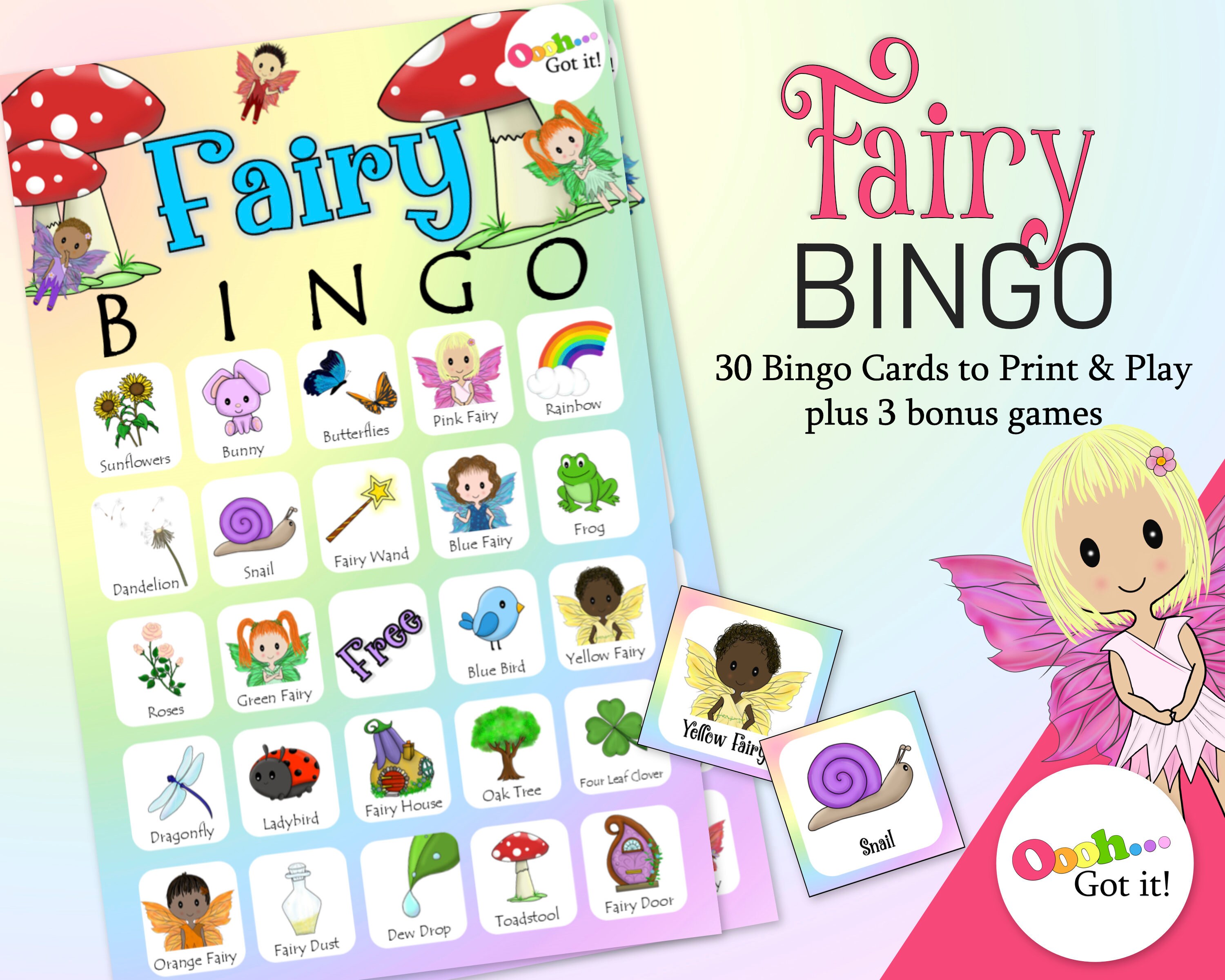 Fairy Bingo a Printable Rainbow Kids Activity Party Game for | Etsy UK