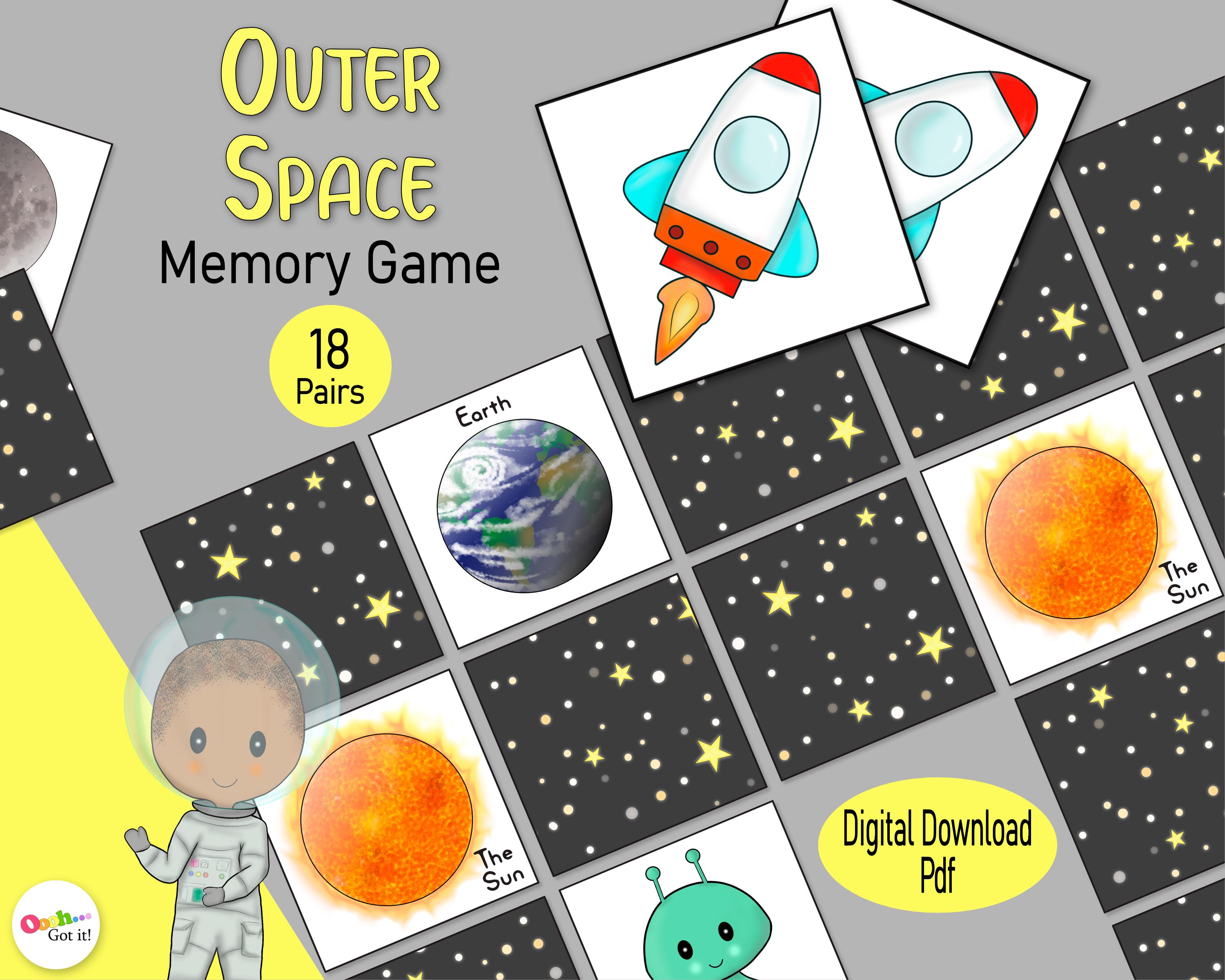 Space Memory Card Game, a Printable Picture Matching Solar System ...