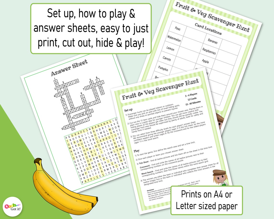 Fruit & Vegetable Picture Scavenger Hunt, a Fun Printable Healthy ...