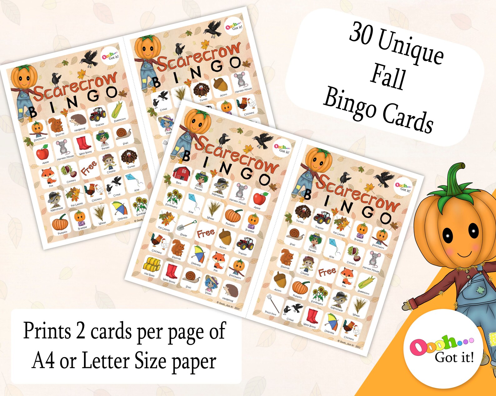 Fall Scarecrow Bingo Game a Printable Kids Activity a Family - Etsy
