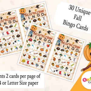 Fall Scarecrow Bingo Game a Printable Kids Activity a Family - Etsy