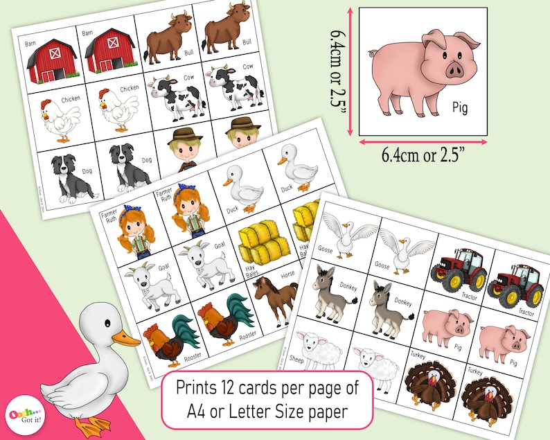 Farm Animal Memory Game, a Printable Picture Matching Card Game for ...