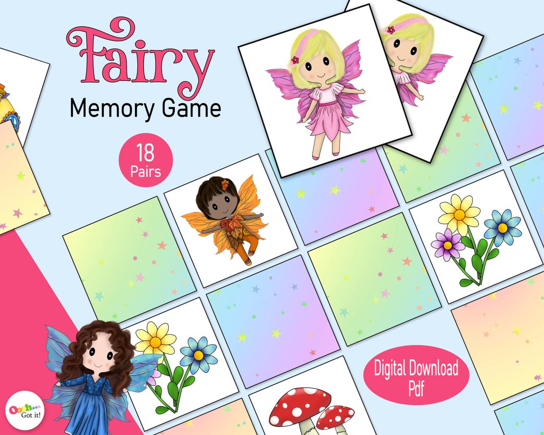 Fairy Memory Cards Game, a Printable Rainbow Picture-matching Travel ...