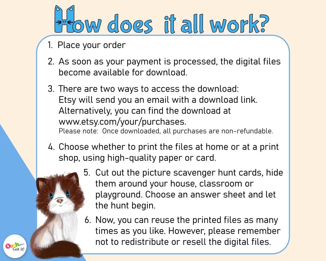 Kitty Cat Picture Scavenger Hunt, a Printable Hide & Seek Game for Kids ...