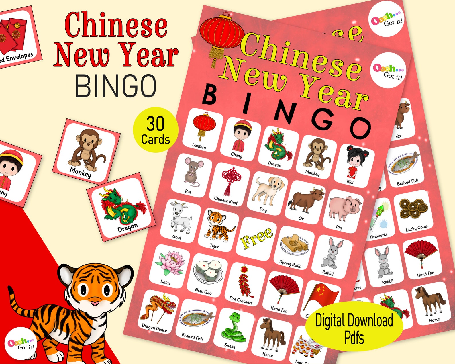 Chinese New Year Bingo Cards, a Printable Lunar New Year Party Game for ...