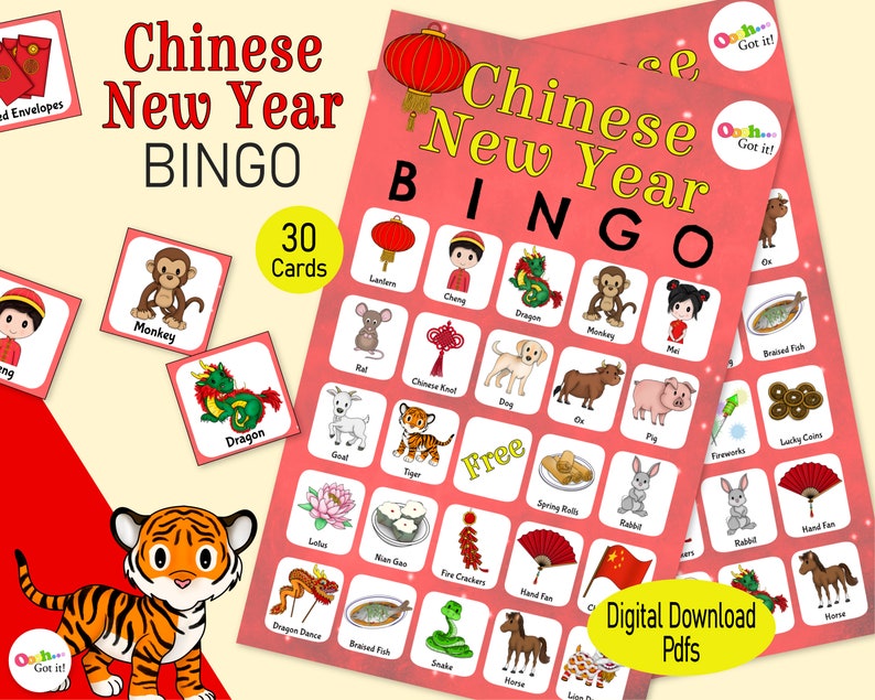 Chinese New Year Bingo Cards, a Printable Lunar New Year Party Game for ...