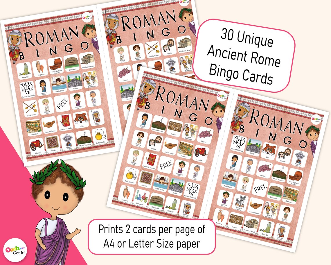 Ancient Rome Bingo, a Printable Roman Party Game, for a Roman Empire ...