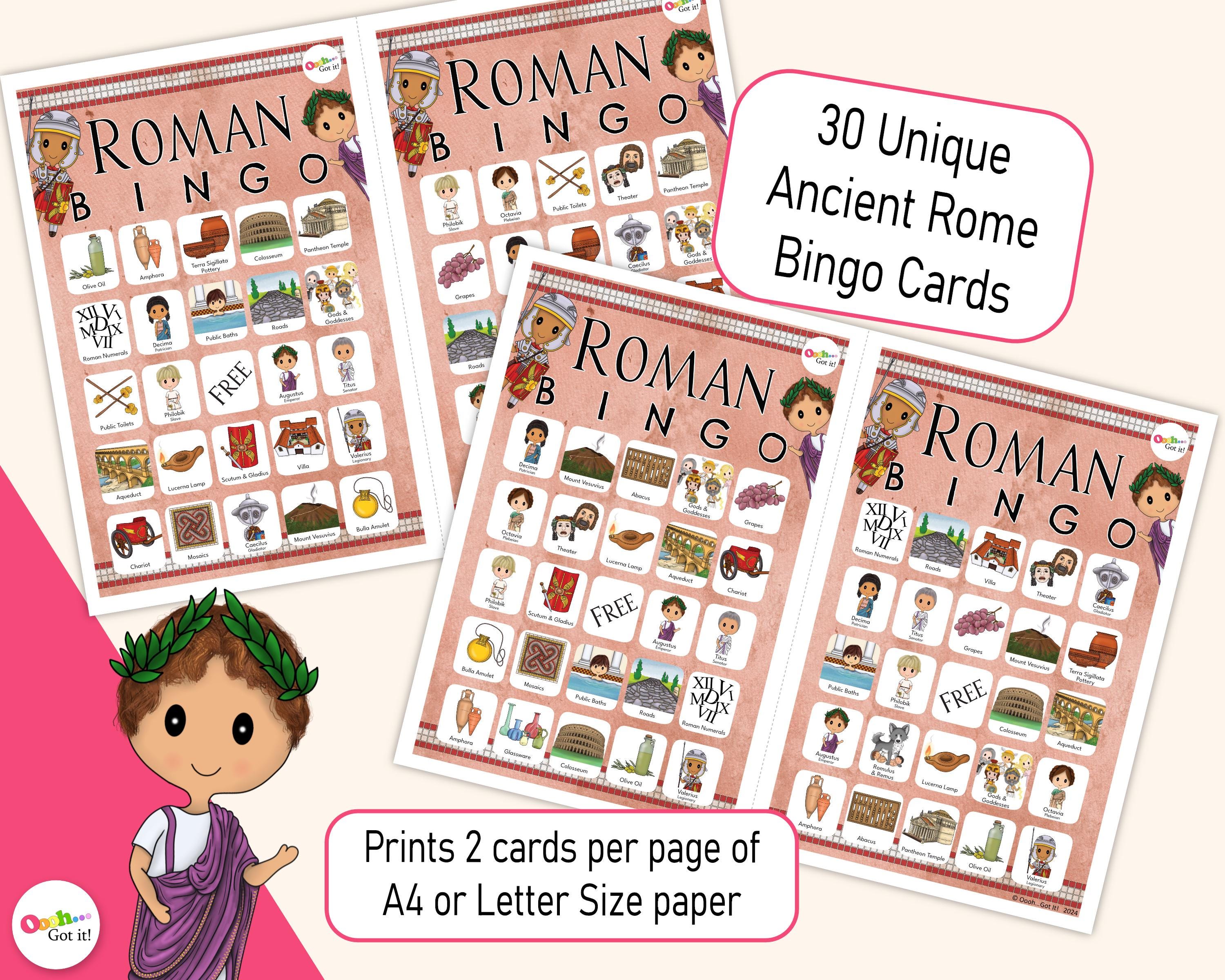 Ancient Rome Bingo, a Printable Roman Party Game, for a Roman Empire ...