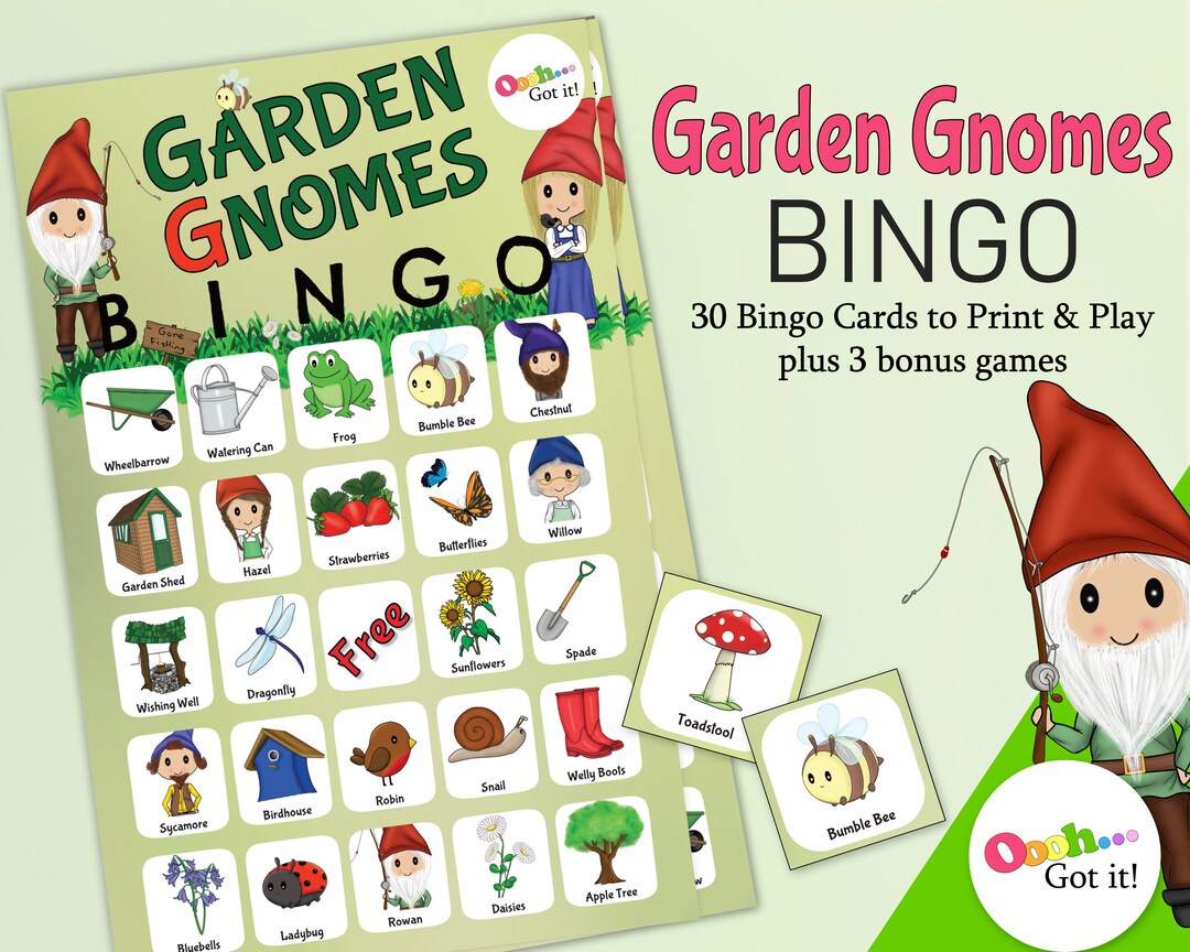 Garden Gnome Bingo Cards a Printable Garden Party Game Kids - Etsy