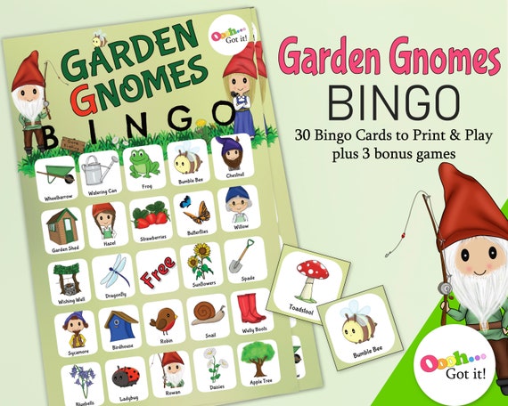Garden Gnome Bingo Cards a Printable Garden Party Game Kids - Etsy Finland