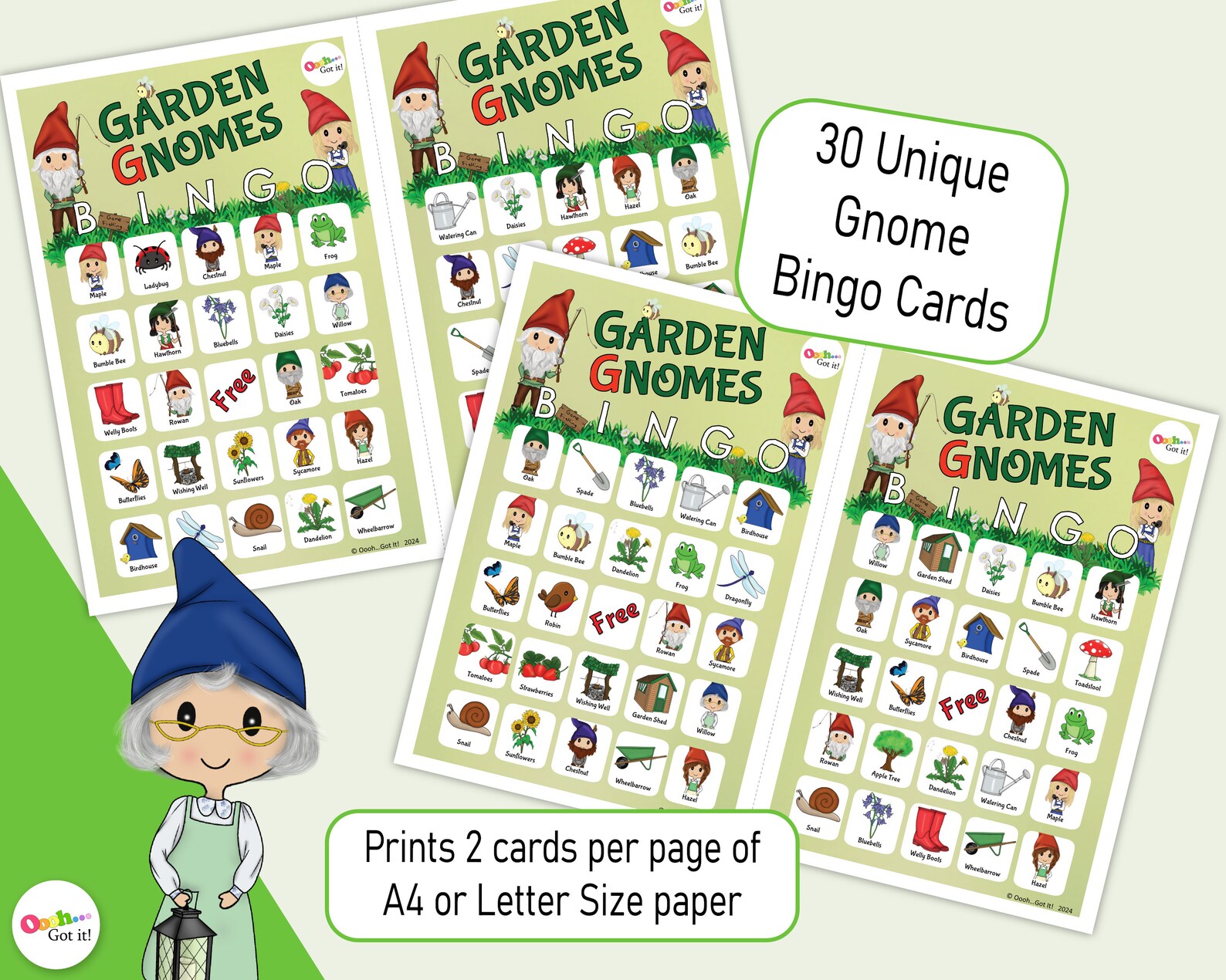 Garden Gnome Bingo Cards, a Printable Garden Party Game, Kids Activity ...