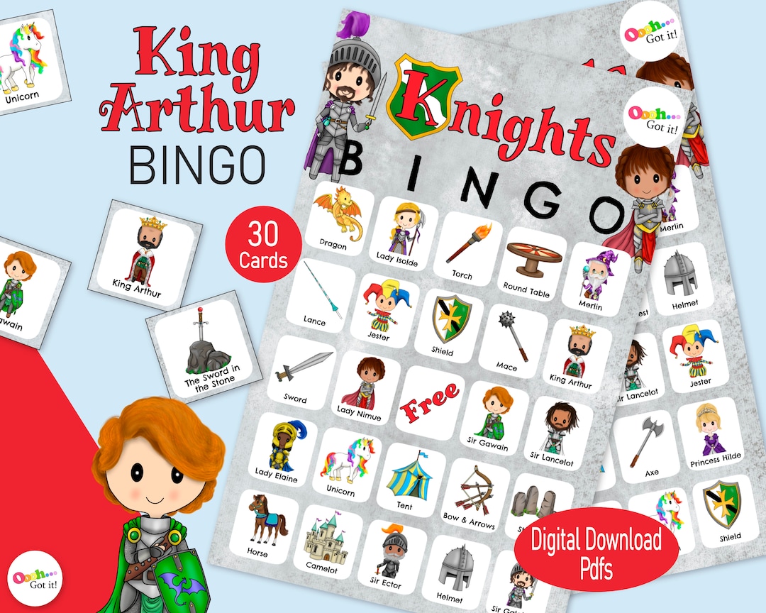 King Arthur Bingo, Medieval Knight Bingo Cards, a Printable Fantasy ...