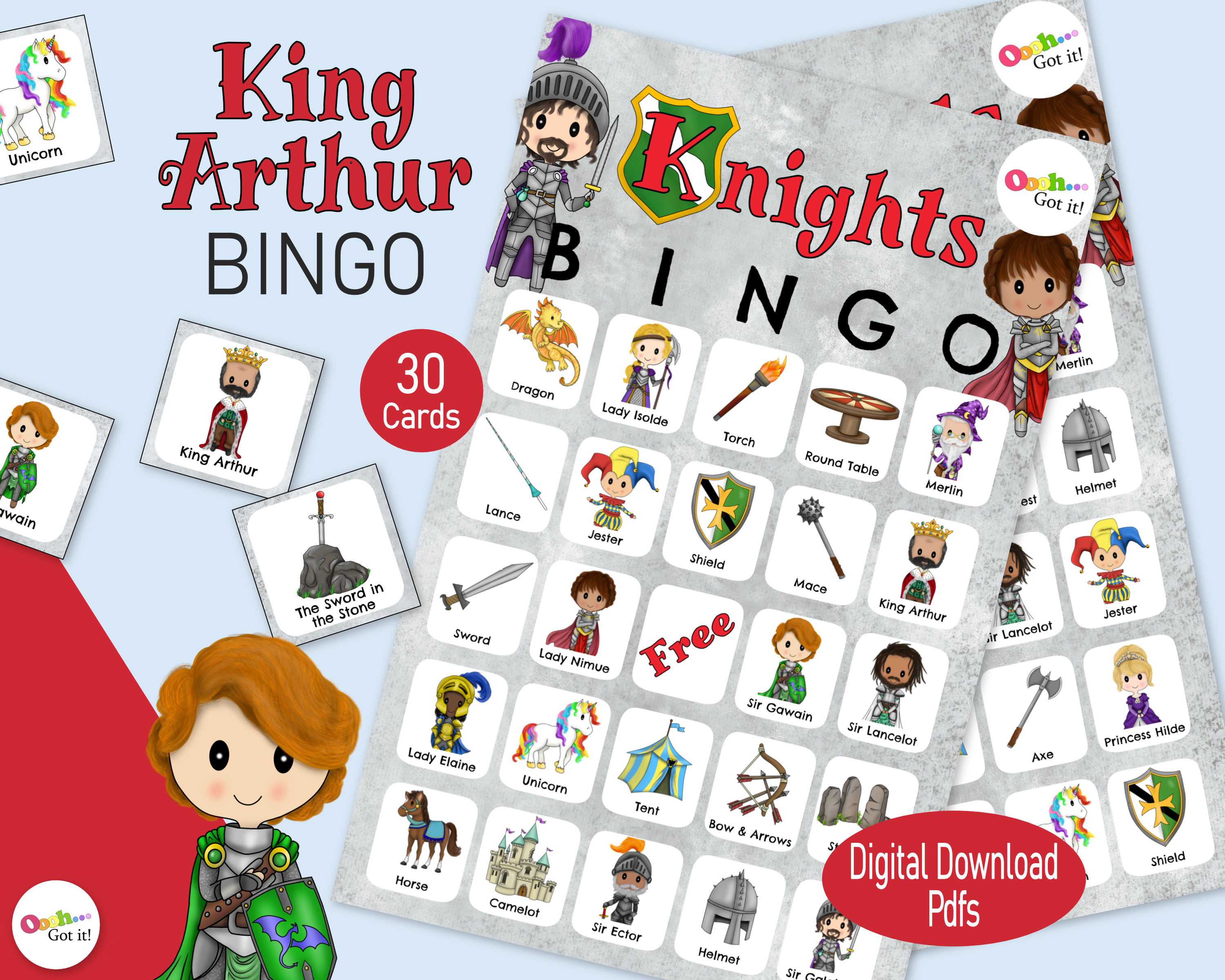 King Arthur Bingo, Medieval Knight Bingo Cards, a Printable Fantasy ...