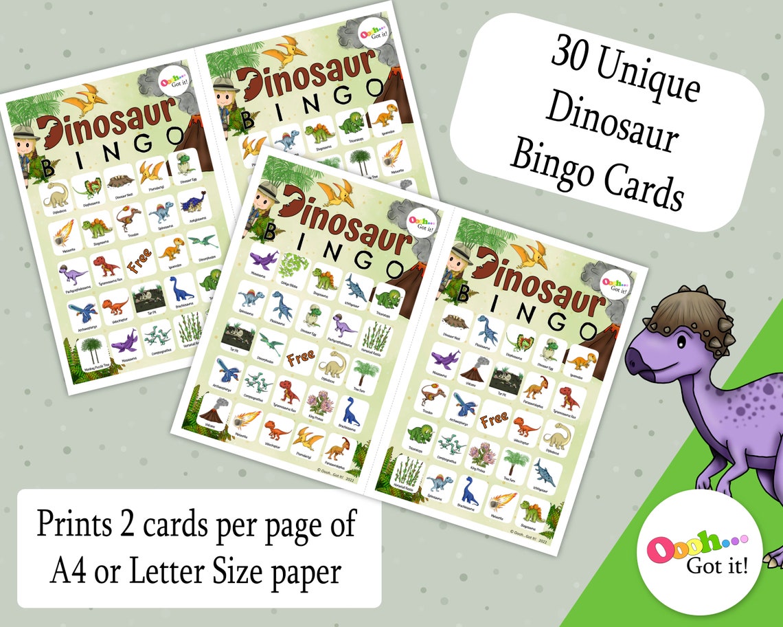 Dinosaur Bingo Printable Jurassic 2nd Birthday Party Game a - Etsy