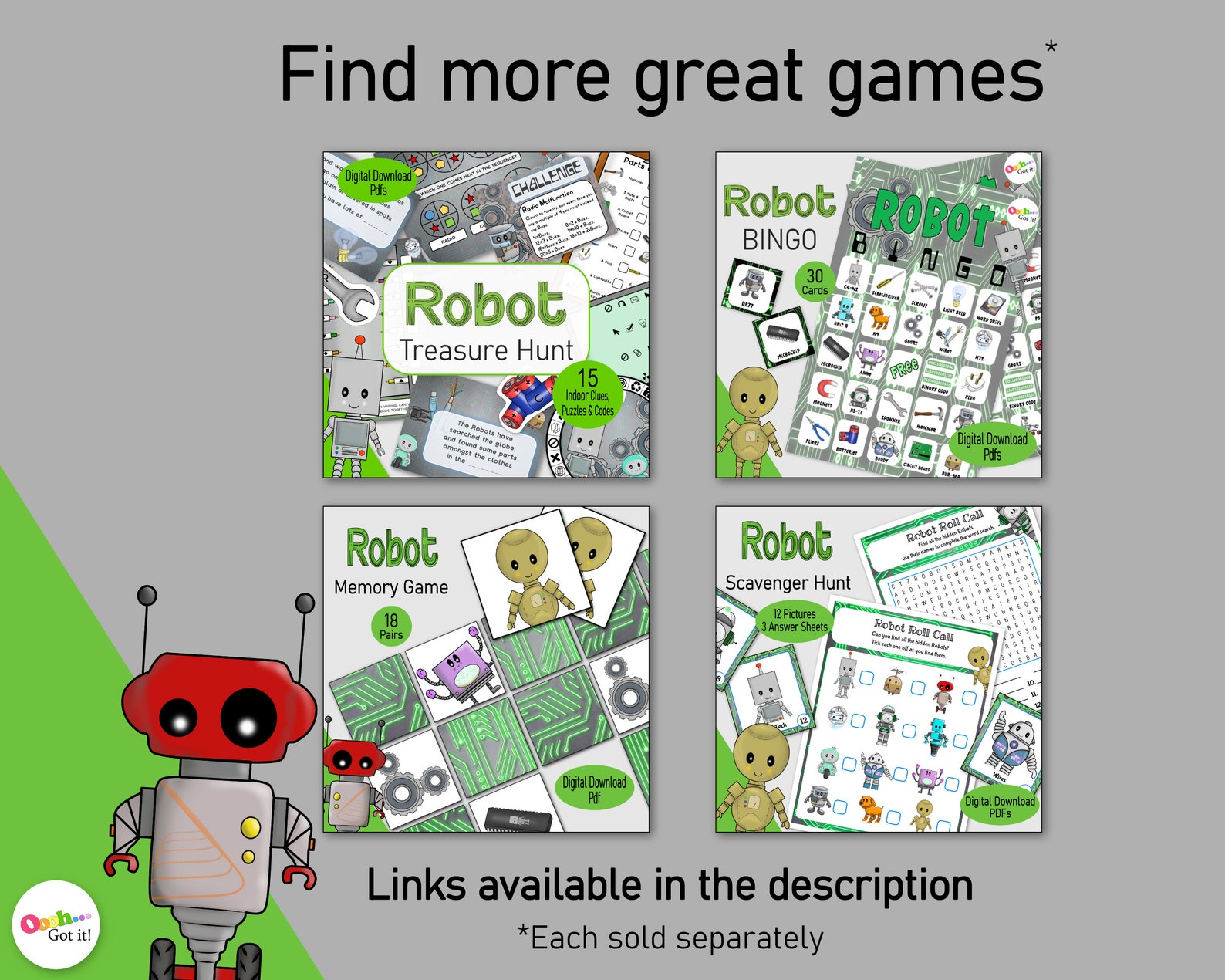 Robot Bingo Cards, a Printable Boys Birthday Party Game, a Instant ...