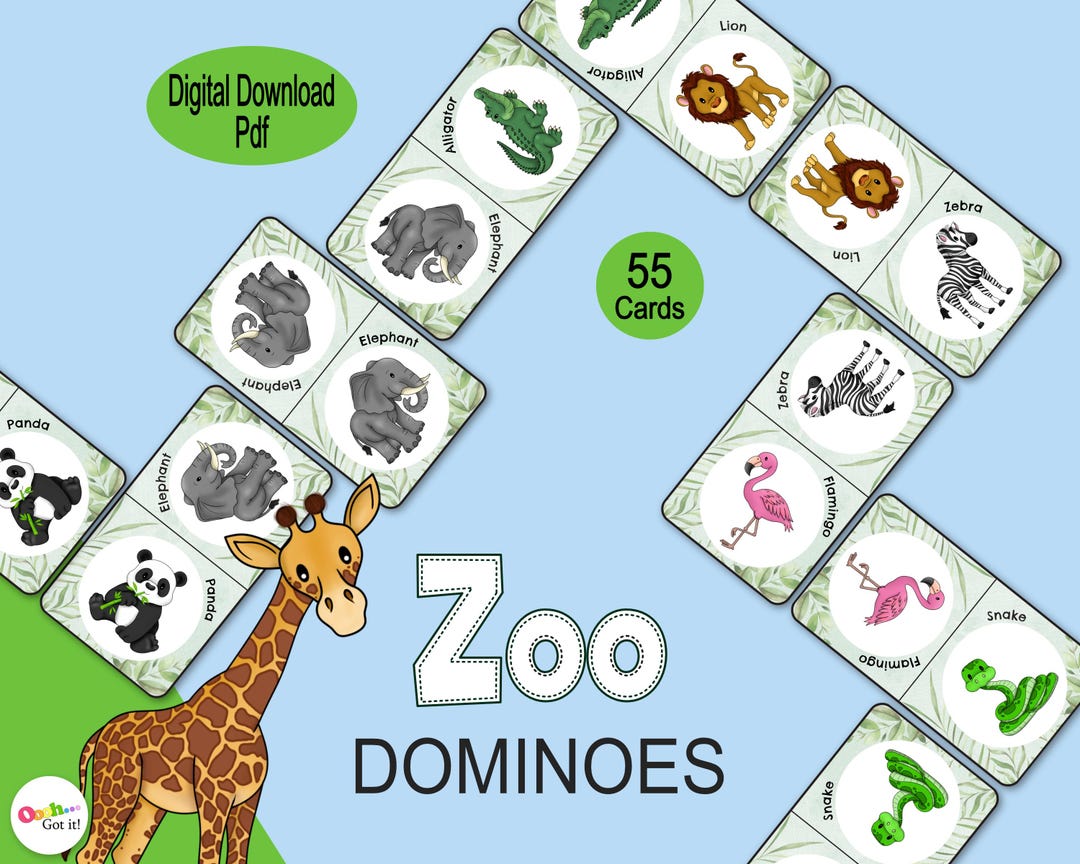 Zoo Dominoes - A Fun Printable Wild Jungle Animal Matching Game for ...