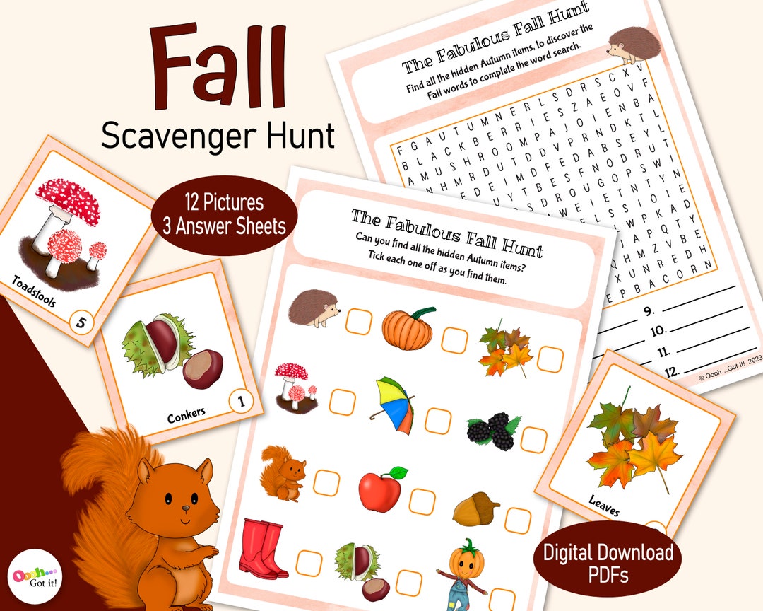 Autumn Scavenger Hunt, a Printable Fall Picture Matching Game, for a ...