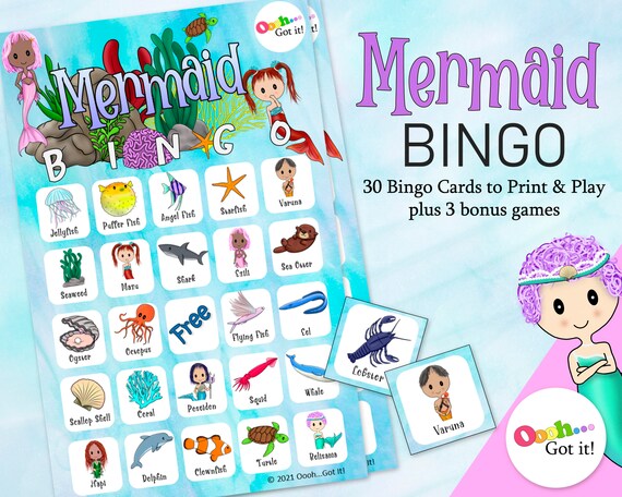 Mermaid Bingo Game a Printable Under the Sea Kids Activity - Etsy