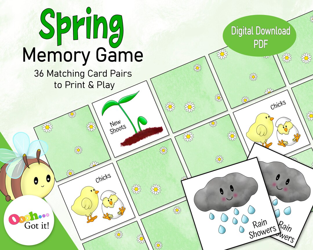Springtime Memory Card Game a Printable Spring Picture - Etsy