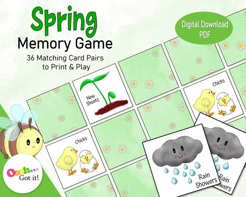 Springtime Memory Card Game a Printable Spring Picture - Etsy