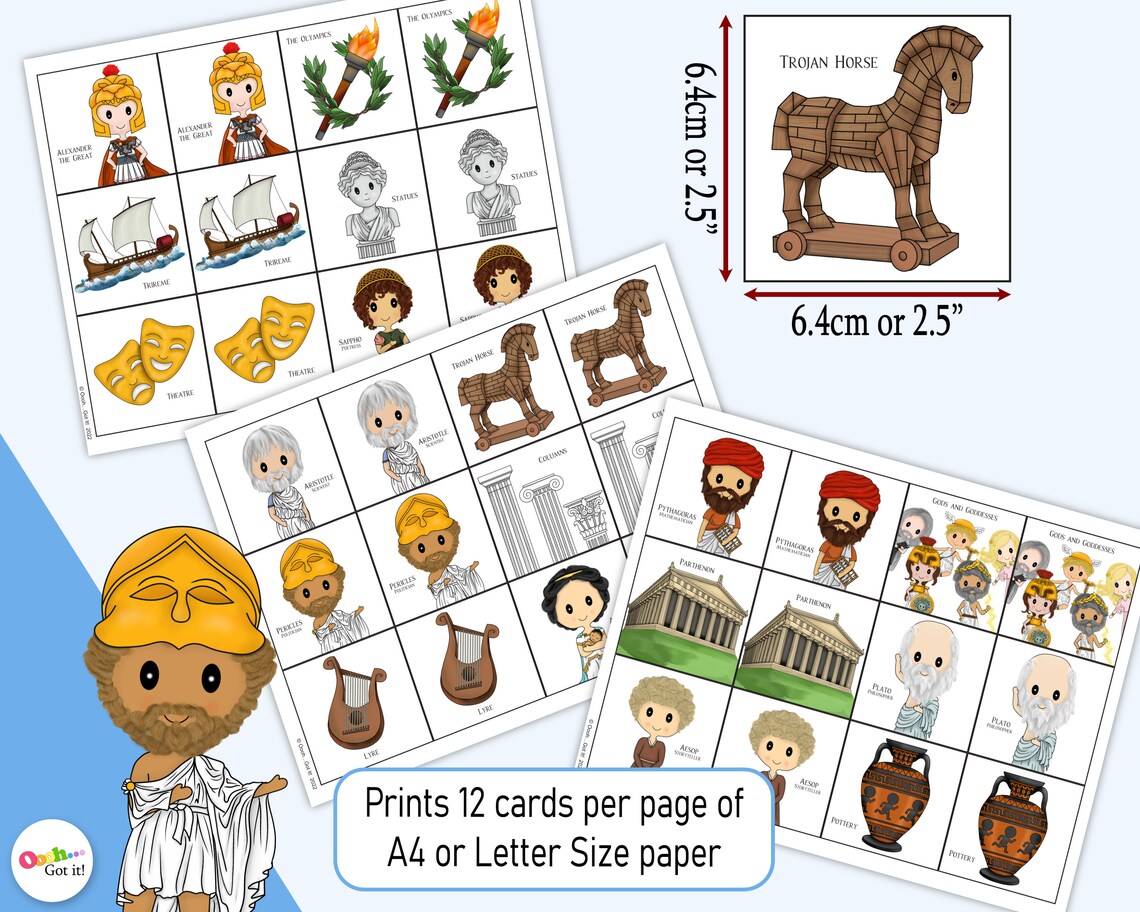 Ancient Greek Memory Game, a Printable Greek History Card Game, for a ...