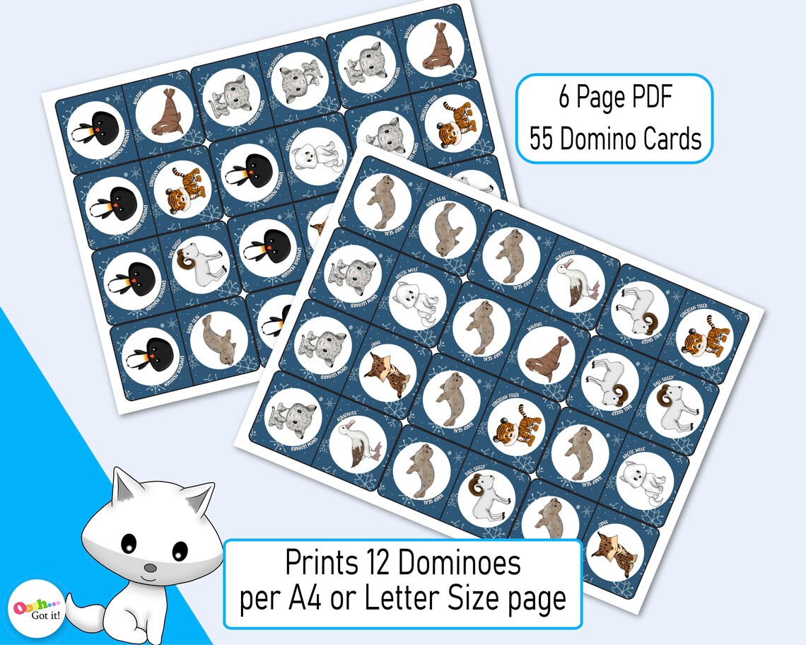 Winter Animal Dominoes, a Printable Snowy Day, Polar Bear Kids Activity ...