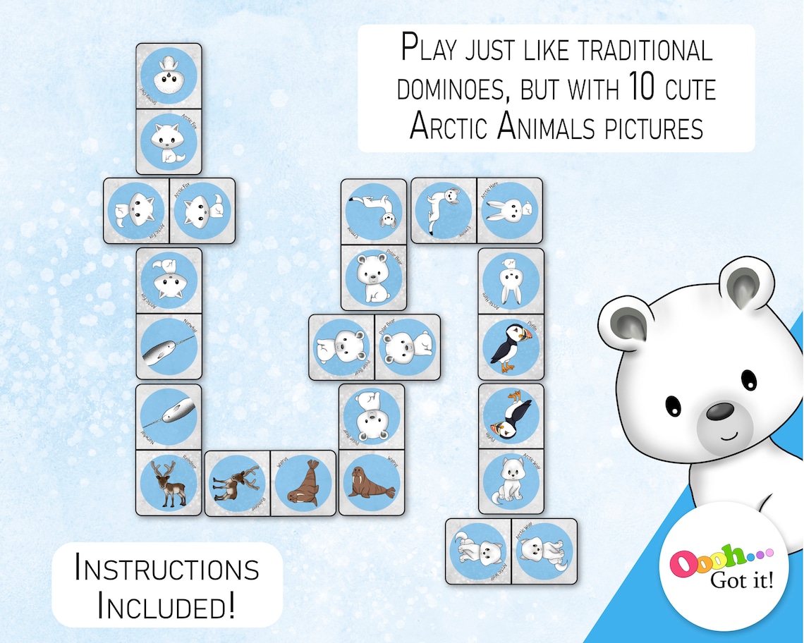 Arctic Animal Dominoes a Printable Kids Picture Game a | Etsy