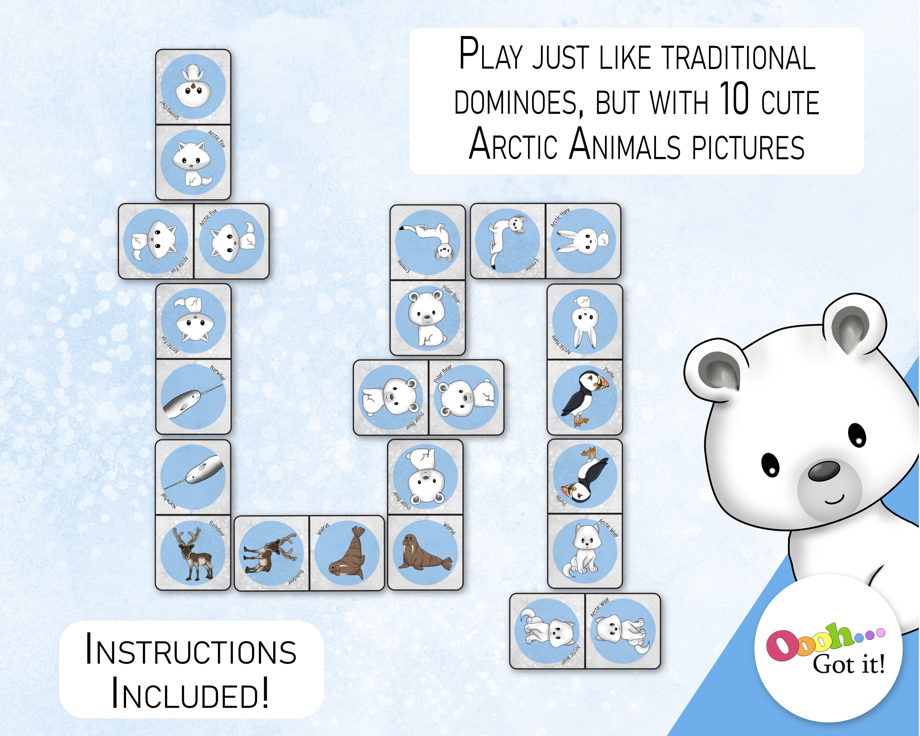 Arctic Animal Dominoes a Printable Kids Picture Game a - Etsy UK