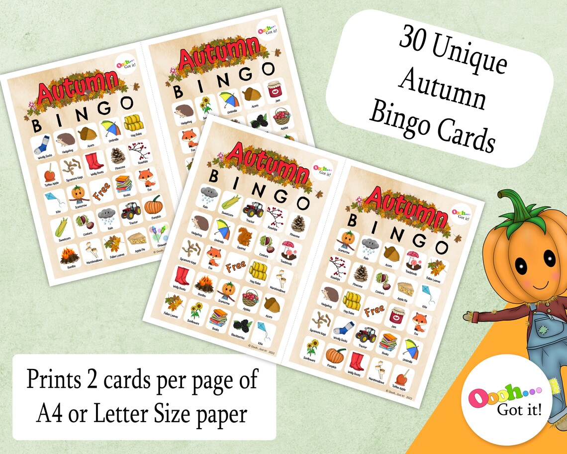 Autumn Bingo Cards a Fall Printable Kids Activity a - Etsy