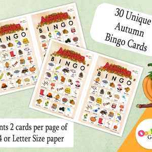 Autumn Bingo Cards a Fall Printable Kids Activity a - Etsy