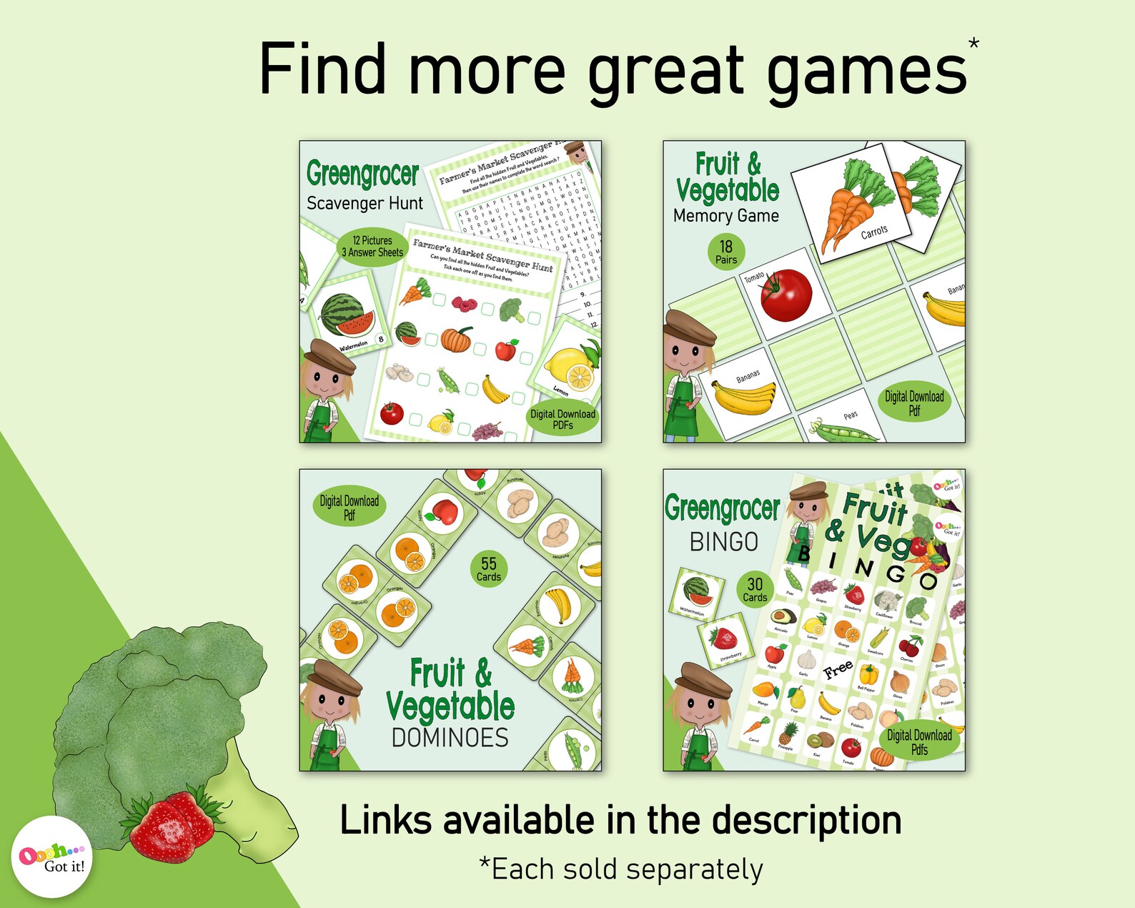 Fruit & Vegetable Bingo Cards, a Greengrocer, Farmers Market Printable ...