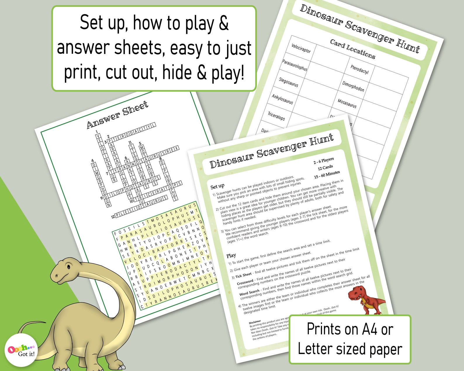 Dinosaur Picture Scavenger Hunt, a Printable Jurassic Picture Matching ...