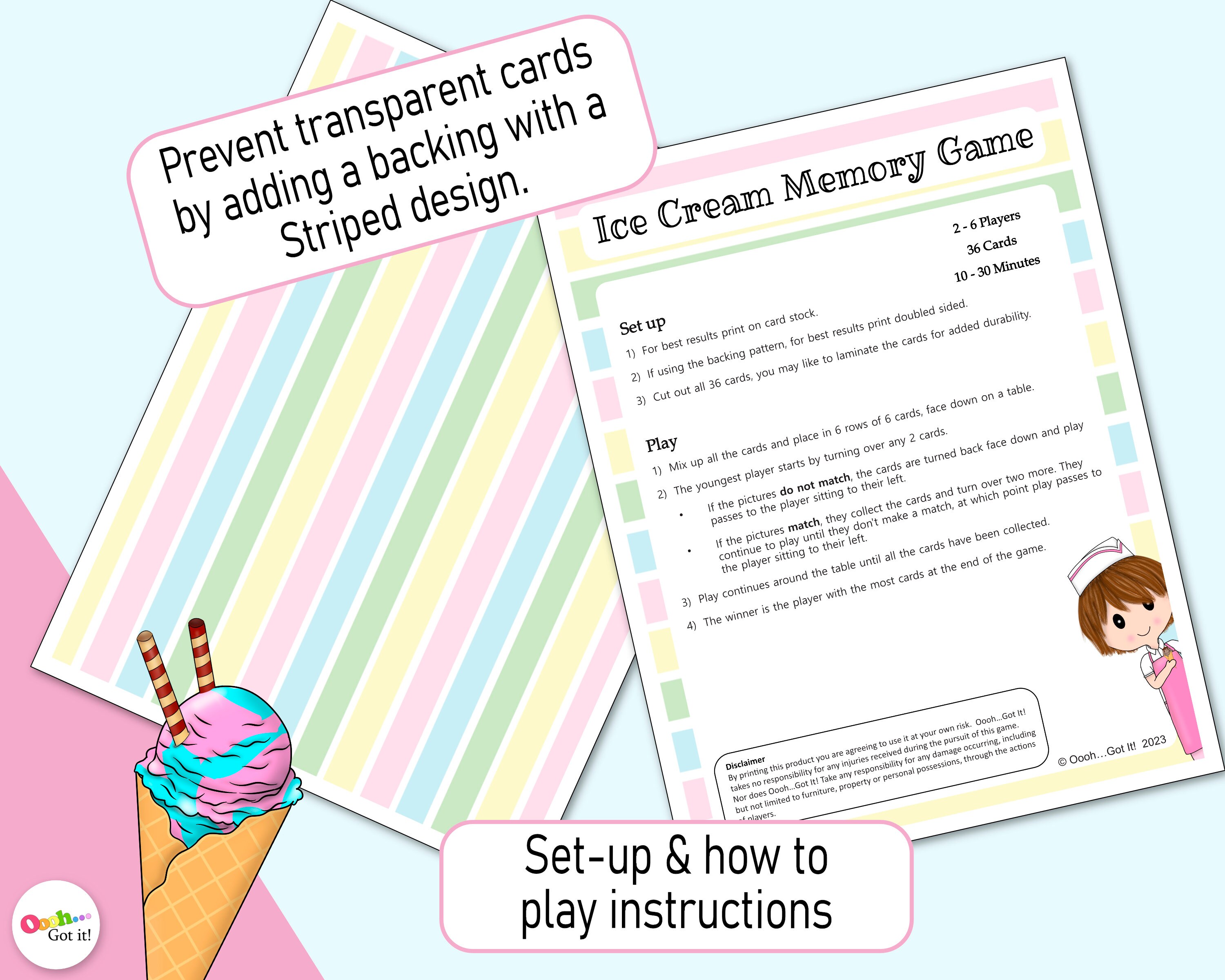 Ice Cream Memory Card Game, a Sweet Printable Picture-matching Party ...