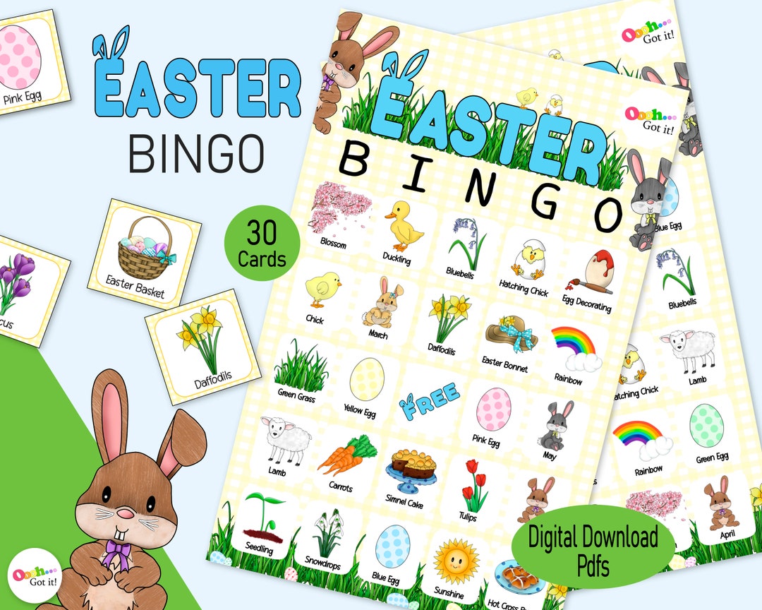 Easter Bingo, a Printable Kids Game for a Easter Party, 30 Easter Egg ...