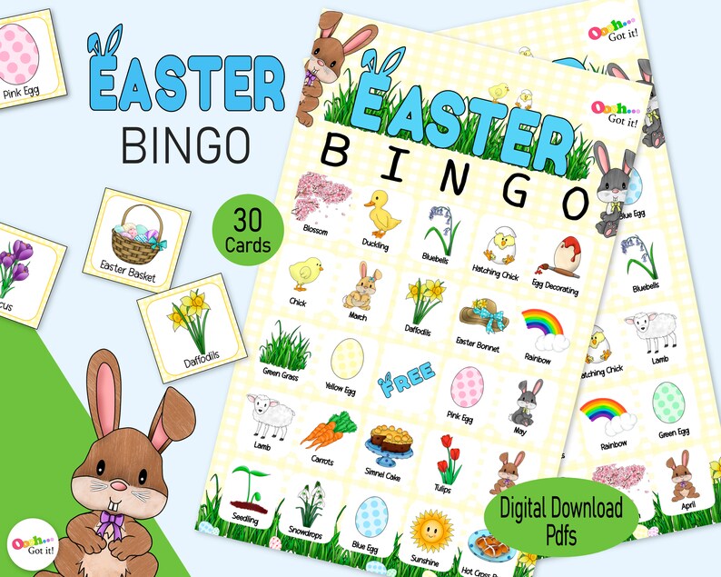 Easter Bingo, a Printable Kids Game for a Easter Party, 30 Easter Egg ...