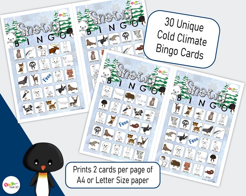 Winter Animals Bingo, a Printable Snowy Day, Frosty Kids Activity, for ...