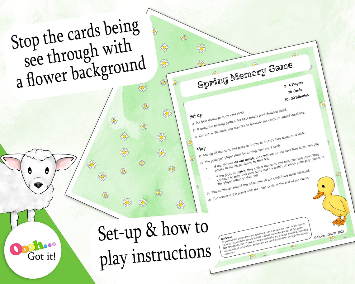 Springtime Memory Card Game a Printable Spring Picture - Etsy