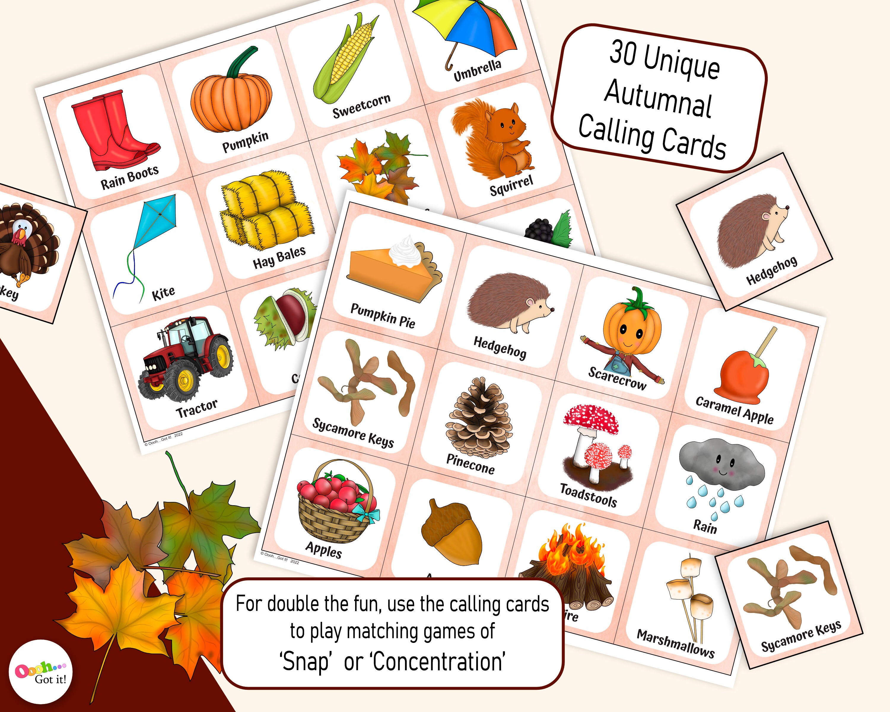 Fall Bingo, a Autumn Printable Kids Activity, 30 Cards for September ...